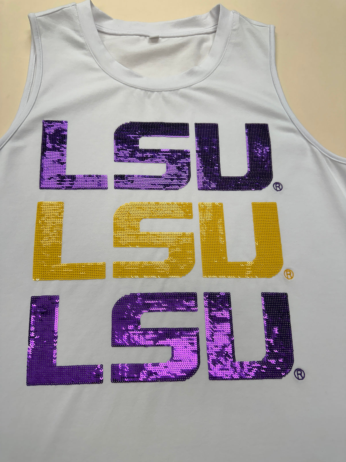 LSU Triple Block Logo (Licensed) | Women's Sequin Design Tank (White ...