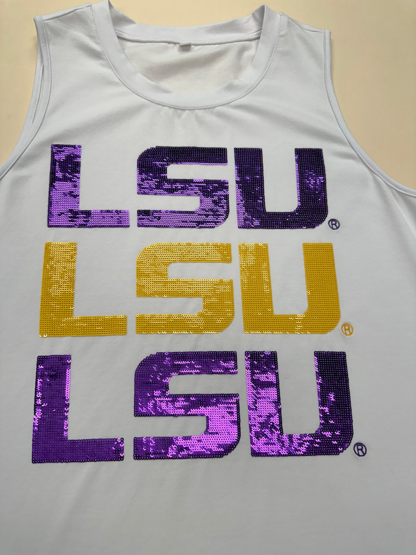 LSU Triple Block Logo (Licensed) | Women's Sequin Design Tank (White ...