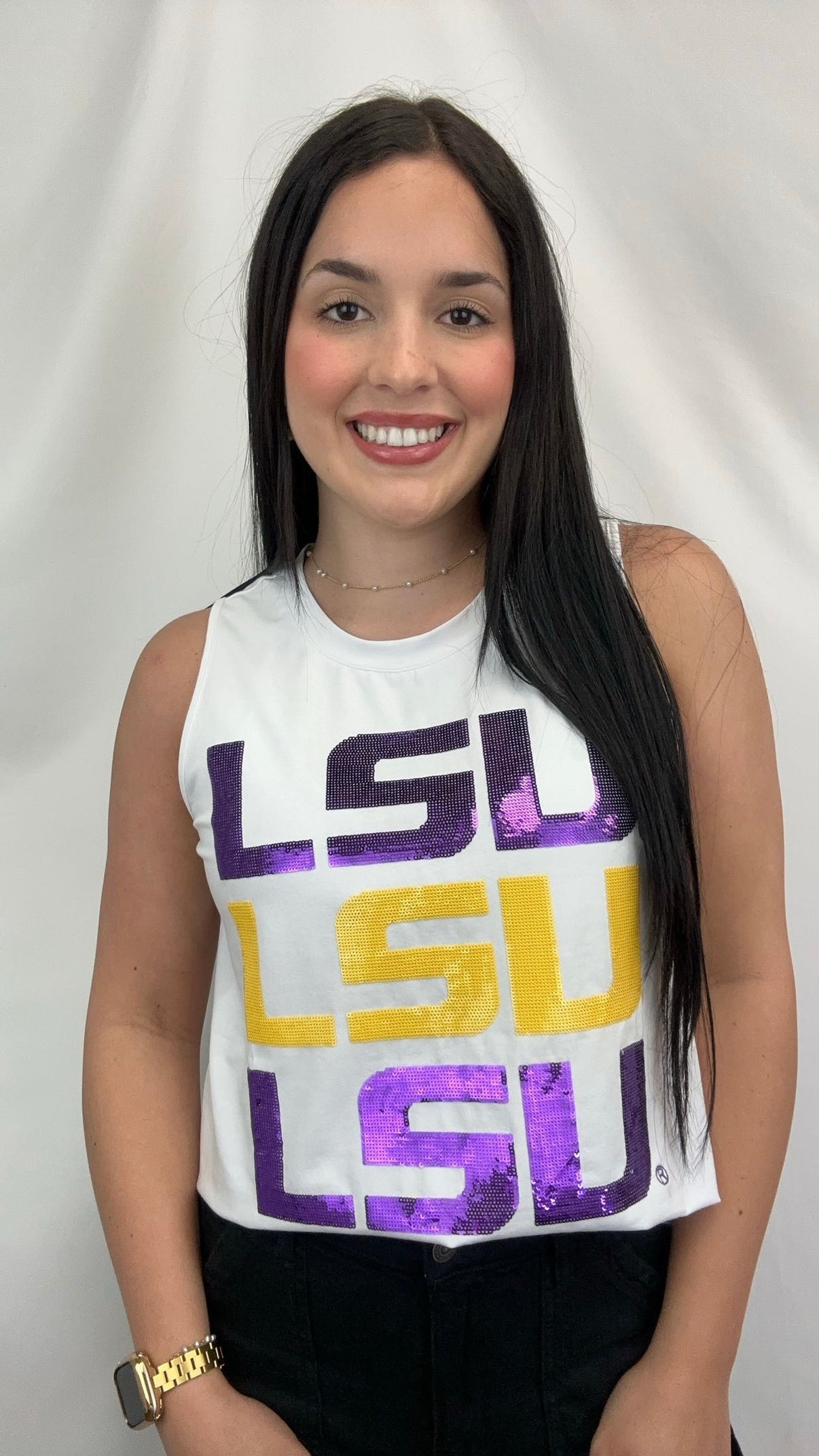 LSU Triple Block Logo (Licensed) | Women's Sequin Design Tank (White ...